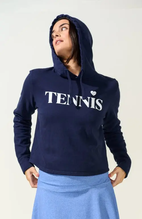 BOBBE ACTIVE Courtside Cropped Fleece Hoodie - Marine Navy