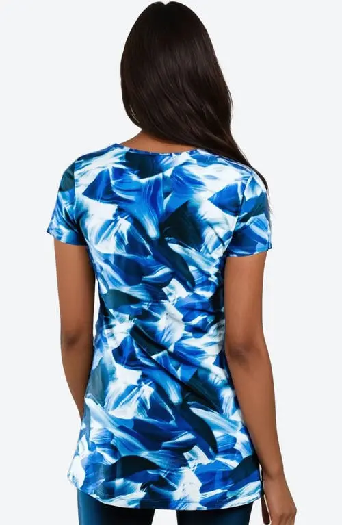 CALYPSA Swim Tunic Short Sleeve Round Neckline Upf 50 - Navy Wave