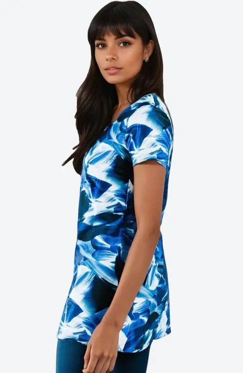 CALYPSA Swim Tunic Short Sleeve Round Neckline Upf 50 - Navy Wave