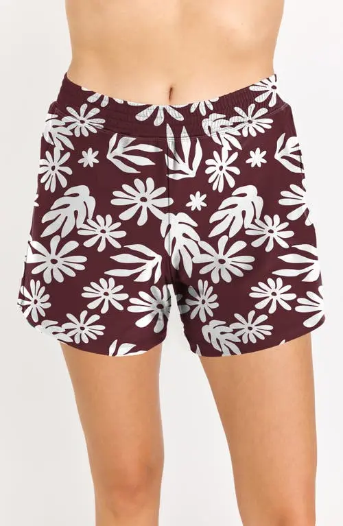 CALYPSA Classic Fit Swim Shorts With Panty - Wine Tropics