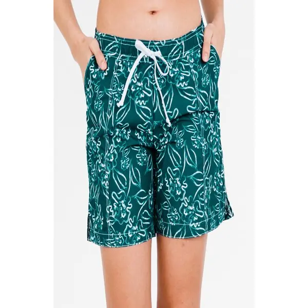CALYPSA 7" Board Shorts - Dark Jade Blooms