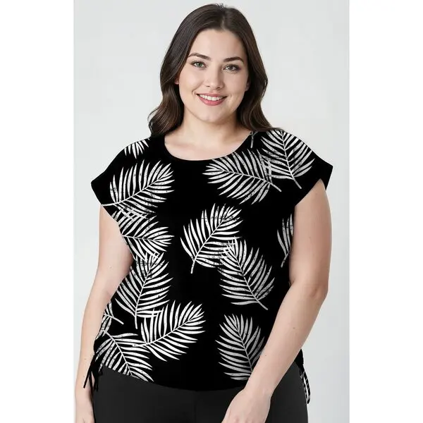 CALYPSA Loose Fit Swim Top - Black Palms