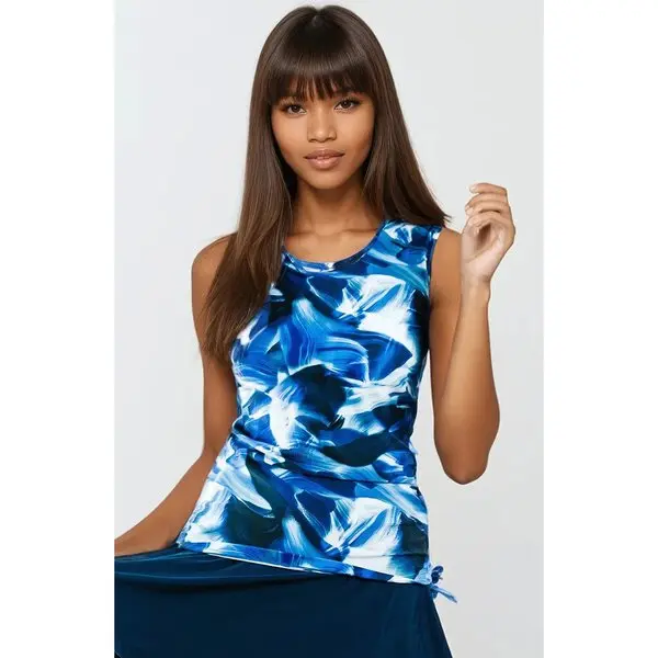 CALYPSA Closed Back Maya Tankini Swim Top - Navy Wave