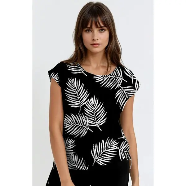 CALYPSA Loose Fit Swim Top - Black Palms