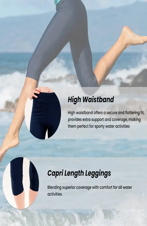 CALYPSA Capri Swim Leggings Upf 50 - Navy