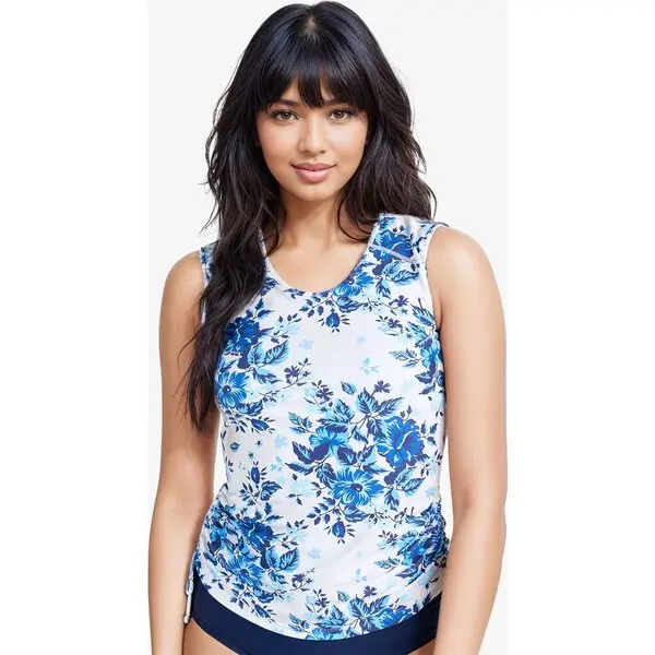 CALYPSA Closed Back Maya Tankini Swim Top - Blue Blooms