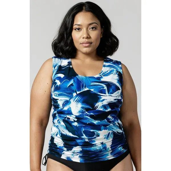 CALYPSA Closed Back Maya Tankini Swim Top - Navy Wave