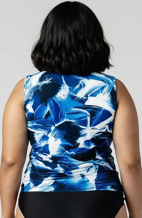 CALYPSA Closed Back Maya Tankini Swim Top - Navy Wave