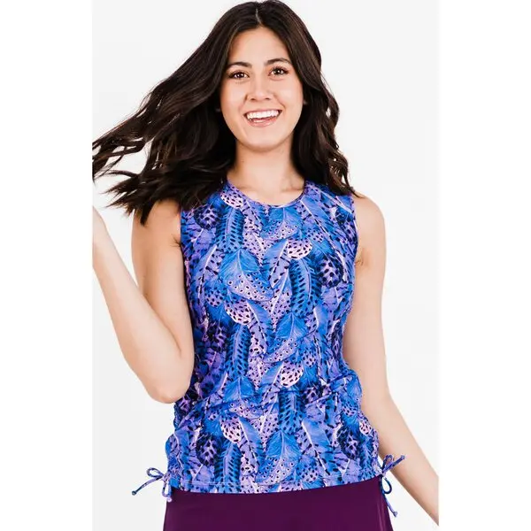 CALYPSA Closed Back Maya Tankini Swim Top - Purple Feathers