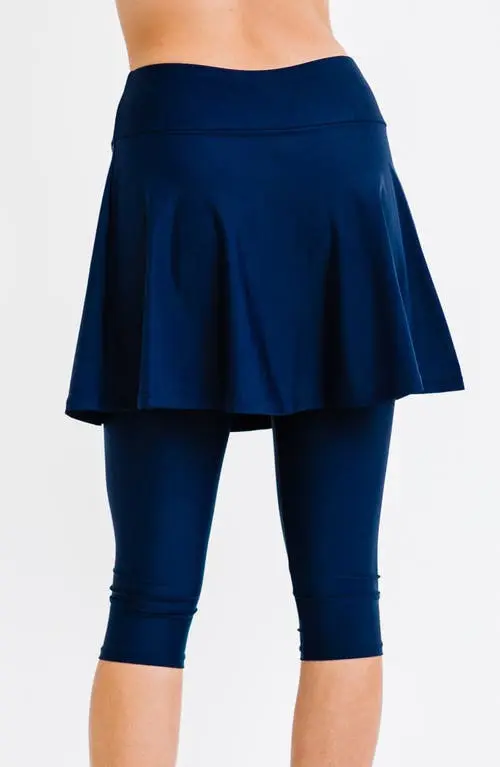 CALYPSA Flared Swim Skort With Capri Leggings - Navy