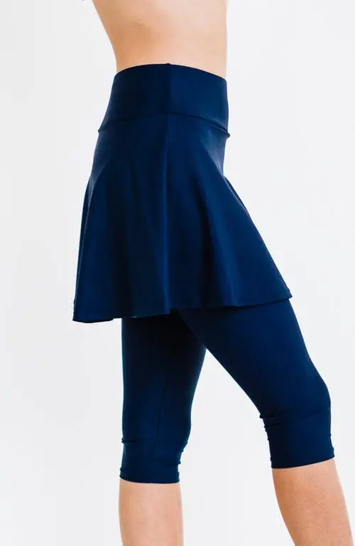 CALYPSA Flared Swim Skort With Capri Leggings - Navy