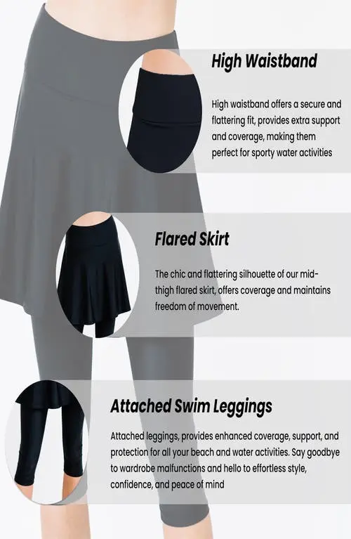 CALYPSA Flared Swim Skort With Capri Leggings - Navy