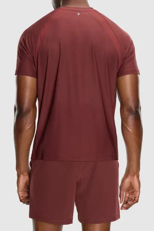 PELOTON Essential Jersey Rib Short Sleeve Shirt - Deep Burgundy