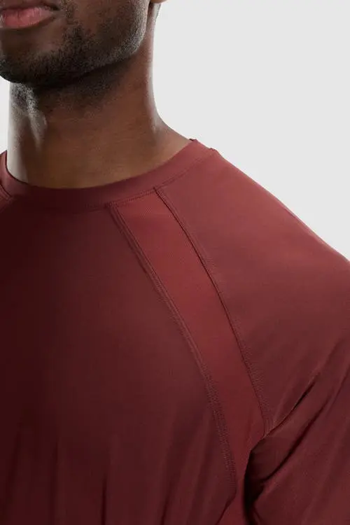 PELOTON Essential Jersey Rib Short Sleeve Shirt - Deep Burgundy