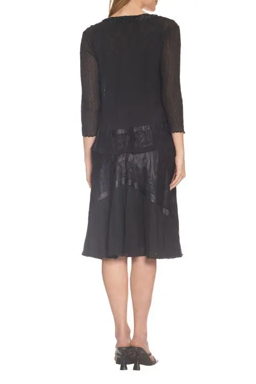 Komarov Lace Trim Charmeuse & Chiffon Tiered Dress With Jacket