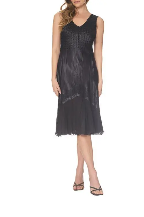Komarov Lace Trim Charmeuse & Chiffon Tiered Dress With Jacket