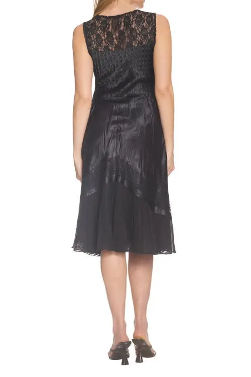 Komarov Lace Trim Charmeuse & Chiffon Tiered Dress With Jacket
