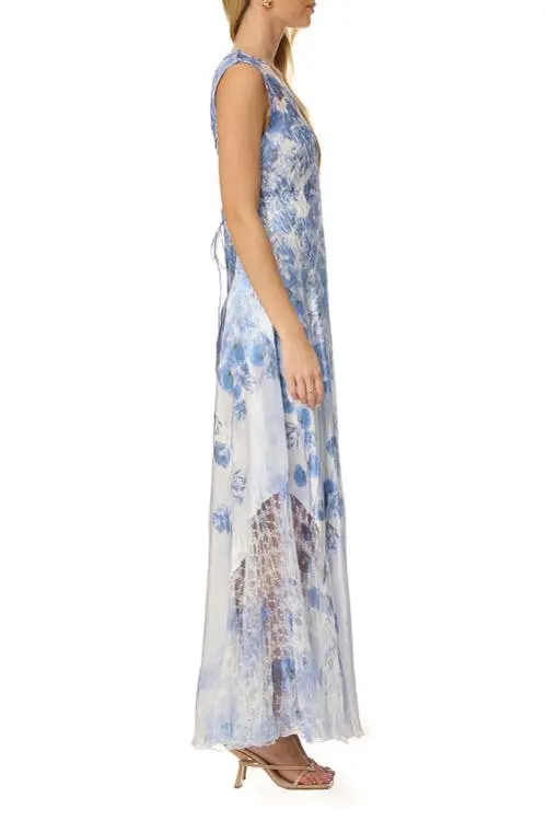 Komarov Floral Border Maxi Dress With Lace Up Back