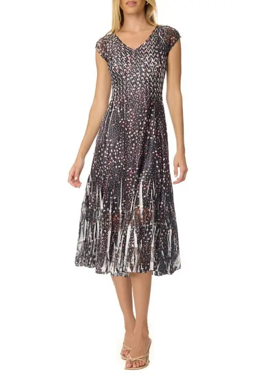 Komarov Cap Sleeve Printed Midi Dress - Leaf Spray
