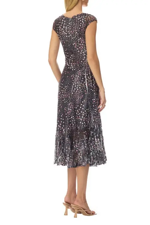 Komarov Cap Sleeve Printed Midi Dress - Leaf Spray
