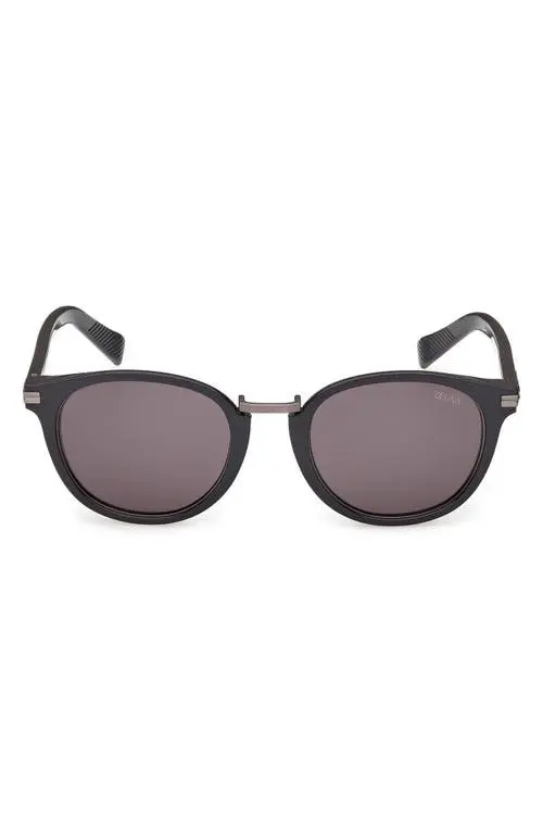 Zegna 51mm Round Sunglasses - Asphalt Grey/ruthenium Trim