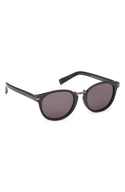 Zegna 51mm Round Sunglasses - Asphalt Grey/ruthenium Trim