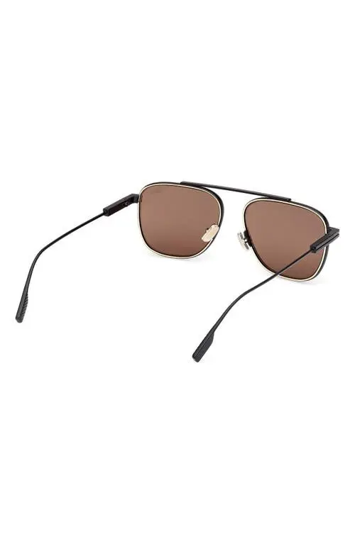 Zegna 57mm Geometric Sunglasses - Black Metal/deep Gold/roviex