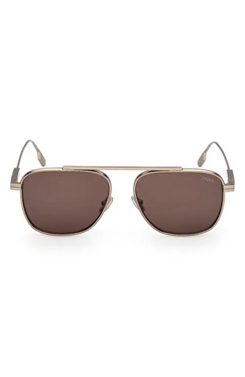 Zegna 57mm Geometric Sunglasses - Bronze/palladium/brown