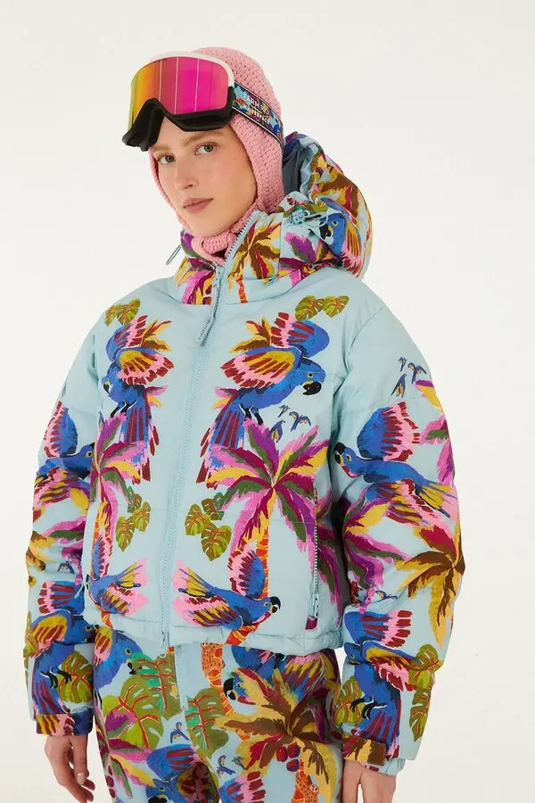 FARM RIO WHITESPACE Printed Hooded Puffer Ski Jacket