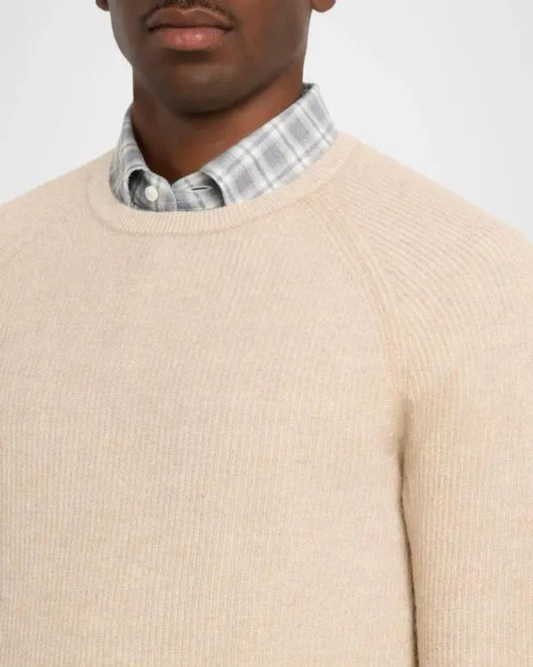 Neiman Marcus Crewneck Ribbed Cashmere Sweater - Oat