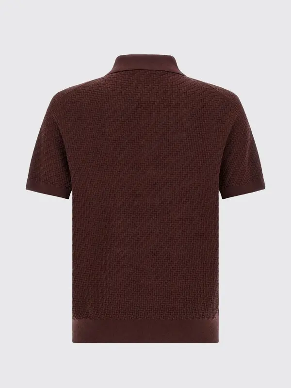 Brioni Slim Fit Knit Polo Shirt In Cotton With Ribbed Collar And Cuffs - Violet