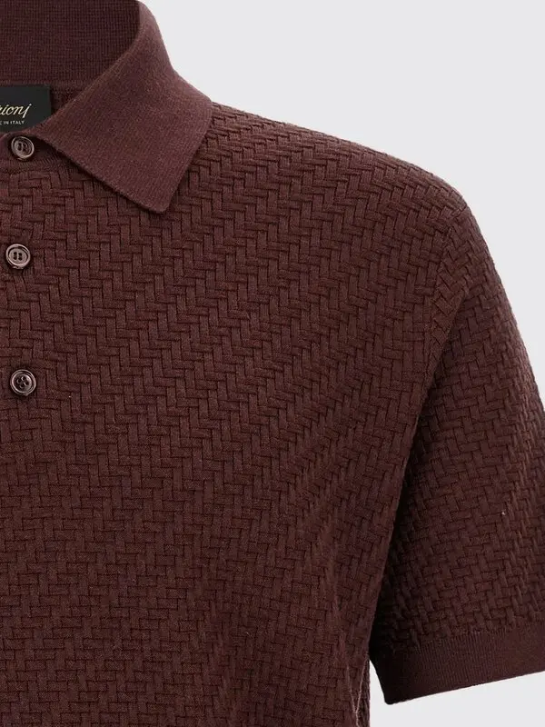 Brioni Slim Fit Knit Polo Shirt In Cotton With Ribbed Collar And Cuffs - Violet