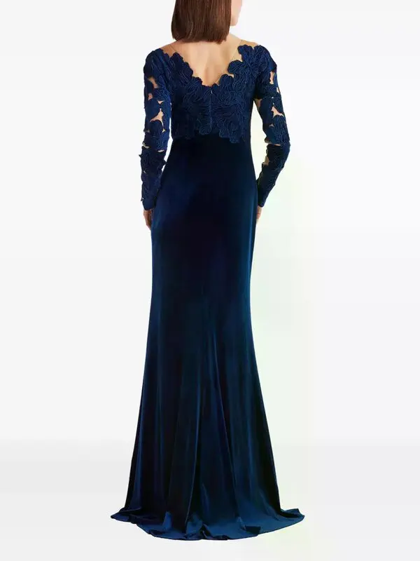 Tadashi Shoji Floral-detailed Long-sleeved Maxi Dress - Blue