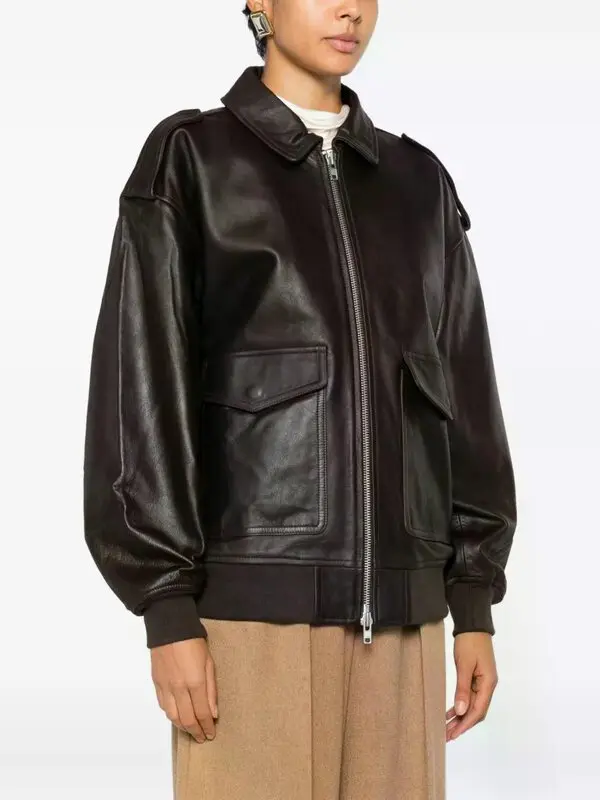 THE FRANKIE SHOP Zip-fastening Leather Jacket - Brown