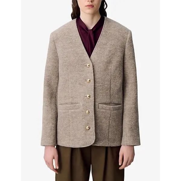 Claudie Pierlot Buttoned V-neck Wool Jacket