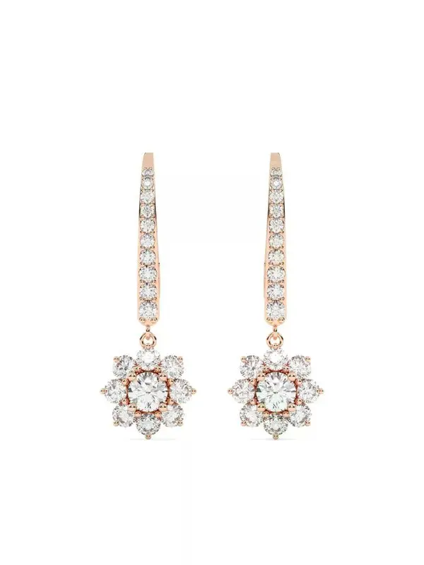 TILLA 14kt Gold Flower Design Diamond Earrings - White