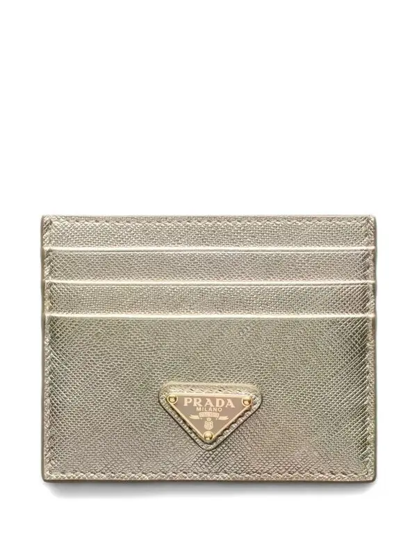 Prada Triangle-logo Leather Card Holder - Gold