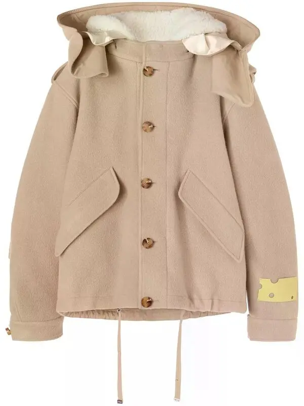 Off-White Hooded Short Parka Coat - Neutrals