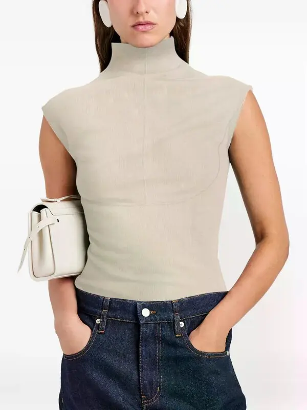 Proenza Schouler White Label Zane Brushed Rib Knit High Neck Sleeveless Top - Neutrals