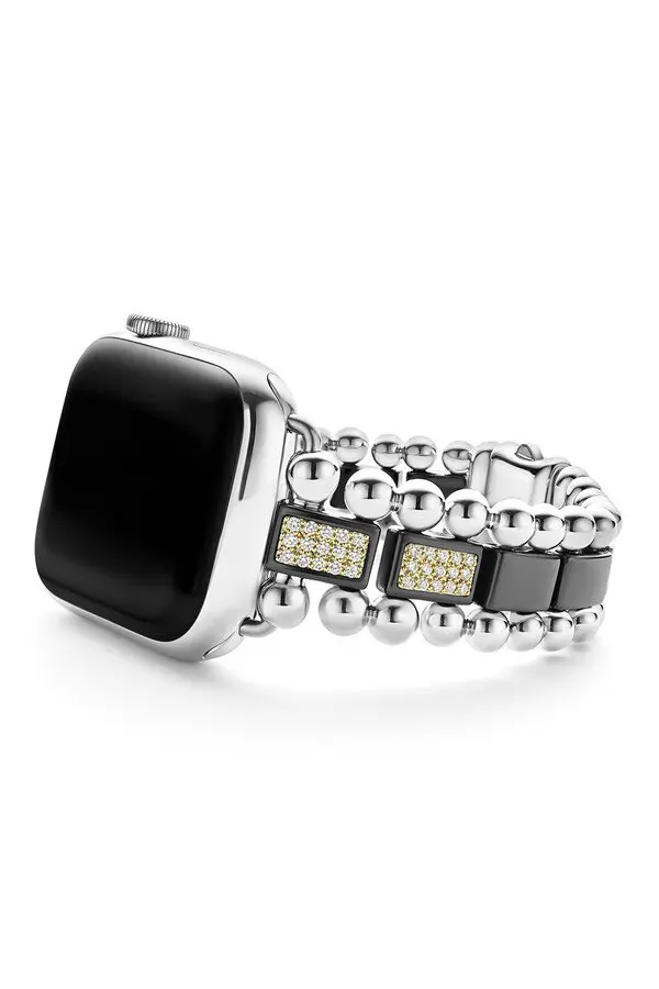 Lagos Smart Caviar Ceramic & Diamond Apple Watch Bracelet - Black