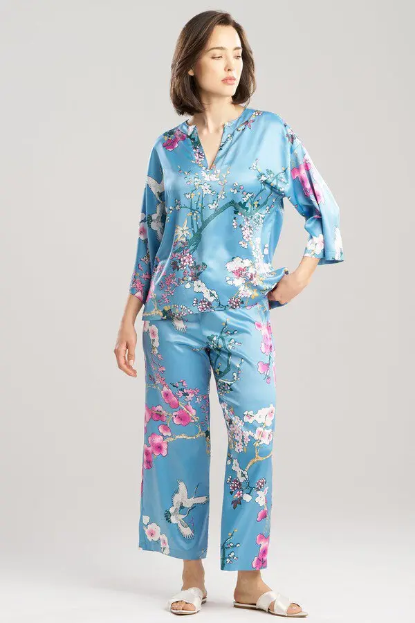 Natori Sakura Satin Mandarin Collar Pj - Blue