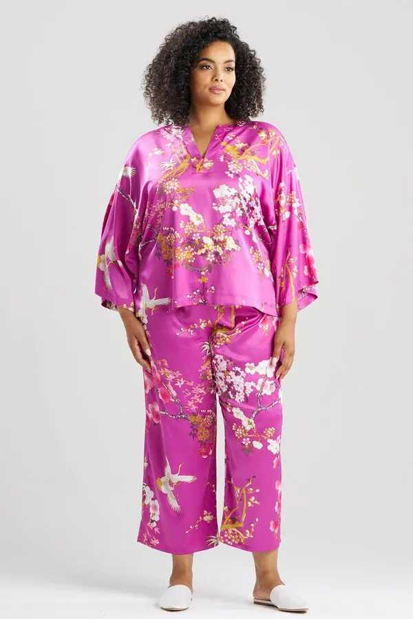 Natori Sakura Satin Mandarin Collar Pj - Pink / Purple