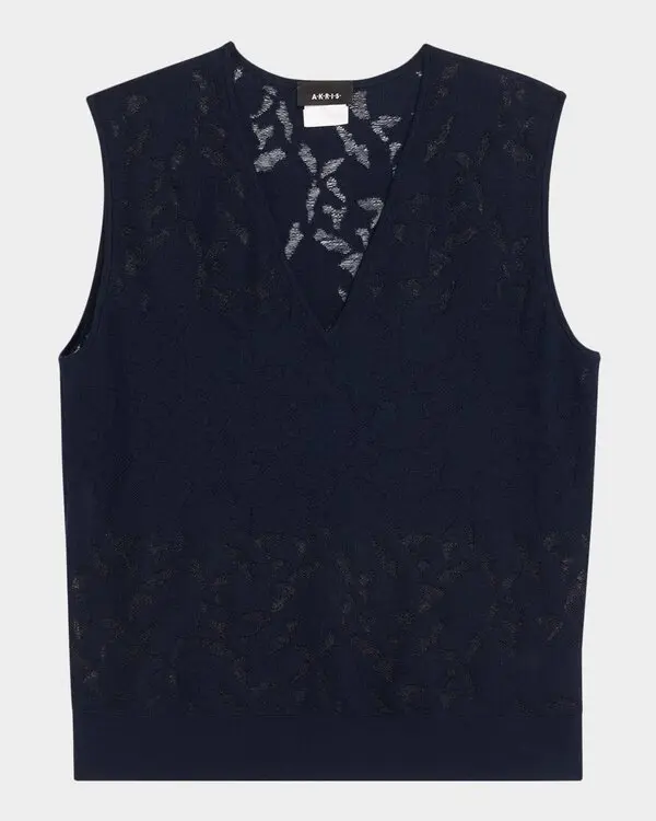 Akris Knit V-neck Vest - Navy