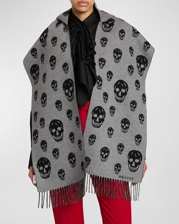 Alexander McQueen Skull Wool Cashmere Hooded Scarf - Graphite/black
