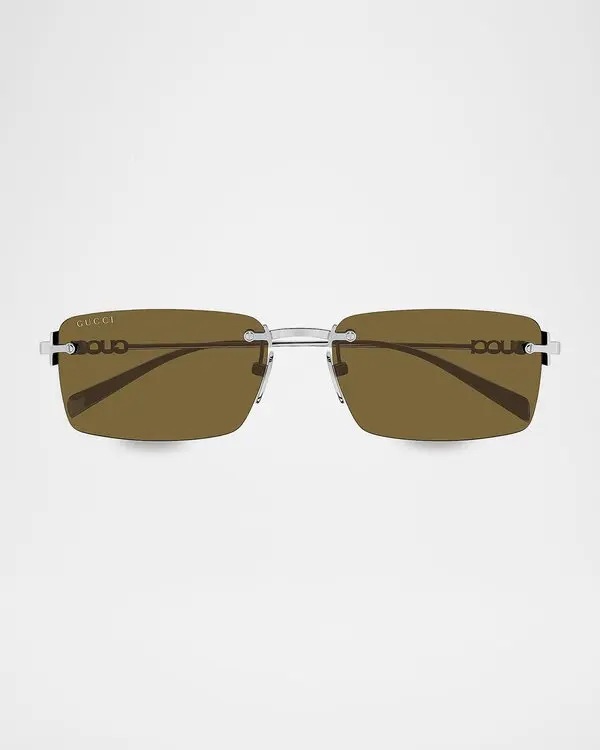 Gucci 56mm Rimless Rectangular Sunglasses - Silver