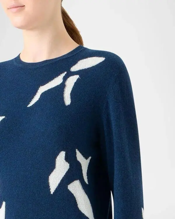 Akris Whitecaps Intarsia Knit Sweater - Denim-ecru
