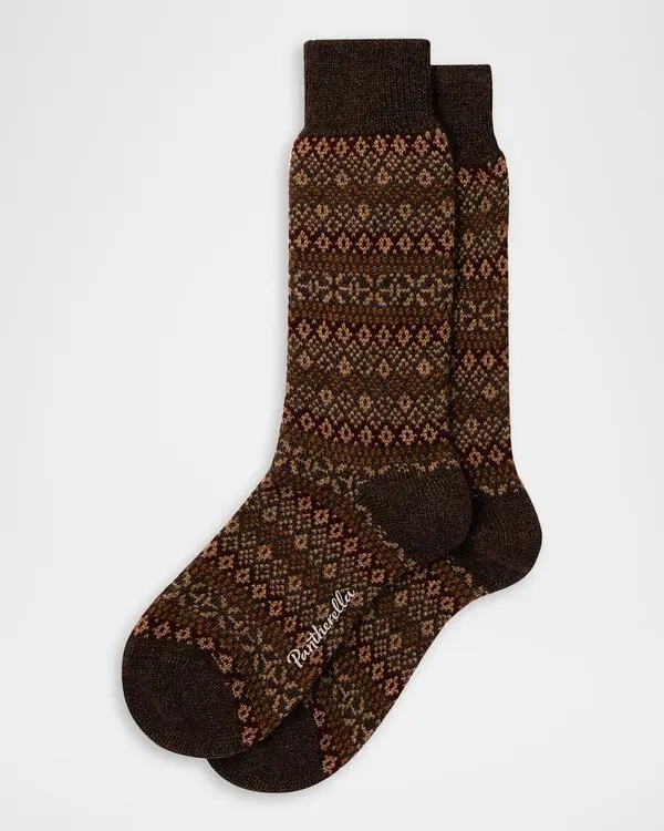 Pantherella Sherborne Cashmere Fair Isle Crew Socks - Navy