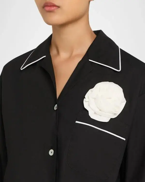 Sleeper Floral Applique Cotton Poplin Pajama Set