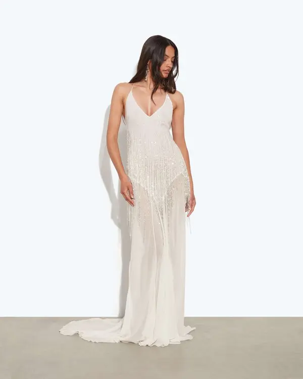RAT & BOA Antoinetta Hand-beaded Maxi Gown With Fringing