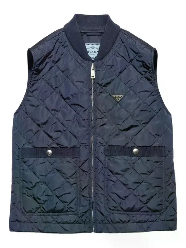 Prada Re-nylon Ribbed Knit Quilted Vest - Blue